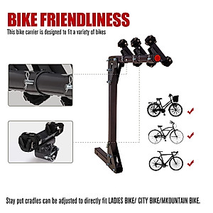 3-Bike Racks for 2 inch Hitch - Bicycle Carrier Racks Adjustable Cradles for All Bike with/Without Cross-Bar