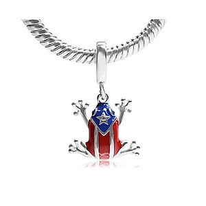 Authentic BOLENVI Puerto Rico Flag Coqui Frog 925 Sterling Silver Pendant Charm For Pandora & Similar Charm Bracelets or Necklaces