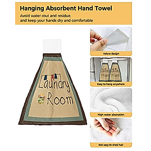 PIEPLE 1 PCS Kitchen Hand Towels, Laundry Room Dry Cloths Soft Plush Hanging Tie Towels with Loop for Kitchen Bathroom Dish Cloth Tea Bar Towel Laundry Retro Beige Blue Coffee