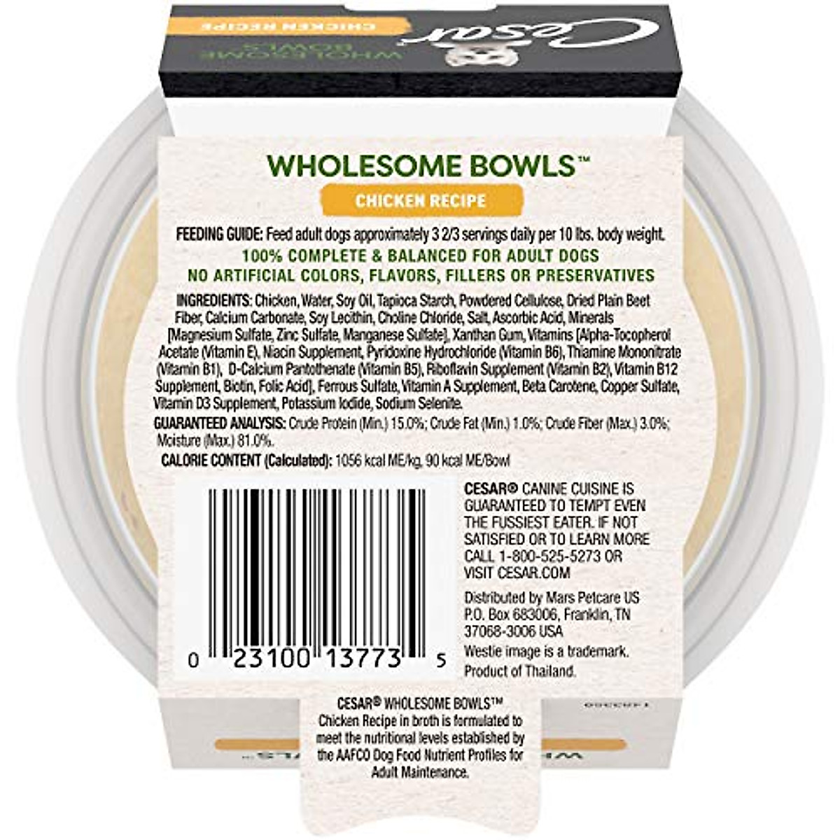 CESAR WHOLESOME BOWLS Adult Soft Wet Dog Food Chicken Recipe, 3 Ounce (Pack of 10)