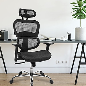 Ergonomic Office Chair, High Back Mesh Chair Computer Desk Chair with Lumbar Support and 3D Adjustable Headrest and Armrests for Home Office, Conference Room, Reception Room, Gaming Room (Dark Black)