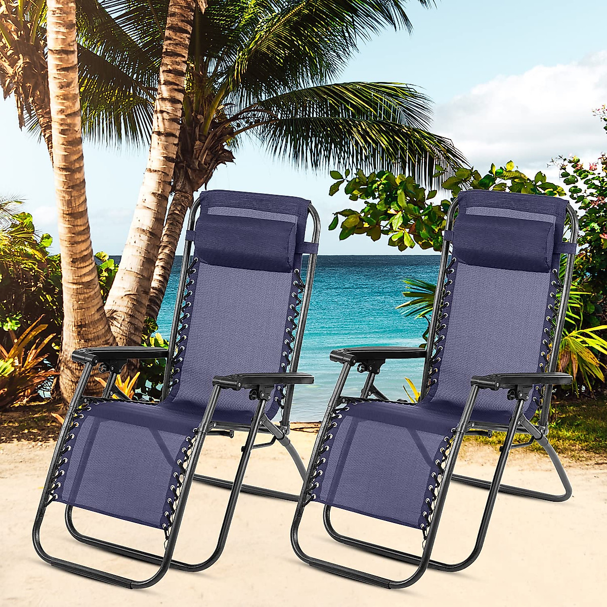 Patio Chair Outdoor Furniture Zero Gravity Chair Patio Lounge Camping Chair Set of 2 Recliner Adjustable Folding for Pool Side Camping Yard Beach