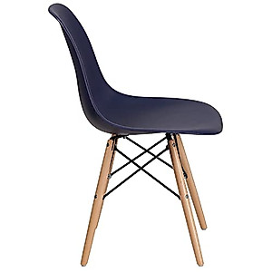 Flash Furniture Elon Series Navy Plastic Chair with Wooden Legs