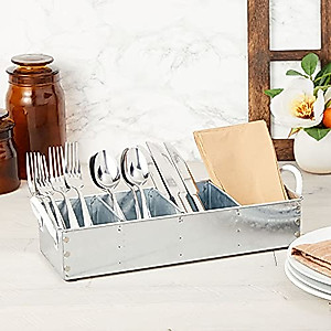 Galvanized Metal Tray Caddy with 4 Compartments for Kitchen (16.75 x 5 x 3 In)