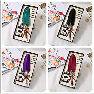 Retro Feather Pen Set, Writing Quill Pen Calligraphy Dip Pen Ink Set Luxury Vintage Signature Fountain Pen Gift Kit with Pen Stand and Replacement Nibs Valentine Day Christmas Birthday Gift Black