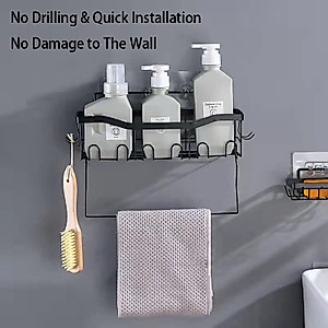 HYPEXA Shower Caddy 5 Packs, Shower Shelves, Adhesive Shower Organizer No Drilling, Large Capacity Wall Mounted Shower Storage, Stainless Steel Bathroom & Kitchen Wall Organization, Black