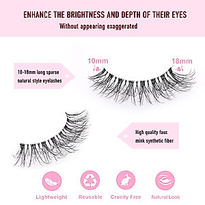 KSYOO Long Natural Lashes with Clear Band Lashes Wispy,10-18mm Cat Eye Lashes D Curl Strip Lashes That Look Like Extensions,3D Natural Fluffy Faux Mink False Eyelashes Natural Look