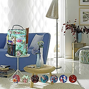 Large Capacity/Portable/Lightweight Yarn Storage Knitting Tote Organizer Bag with Shoulder Strap Handles Looen W/Pockets for Crochet Hooks & Knitting Needles … (Peony Flower)