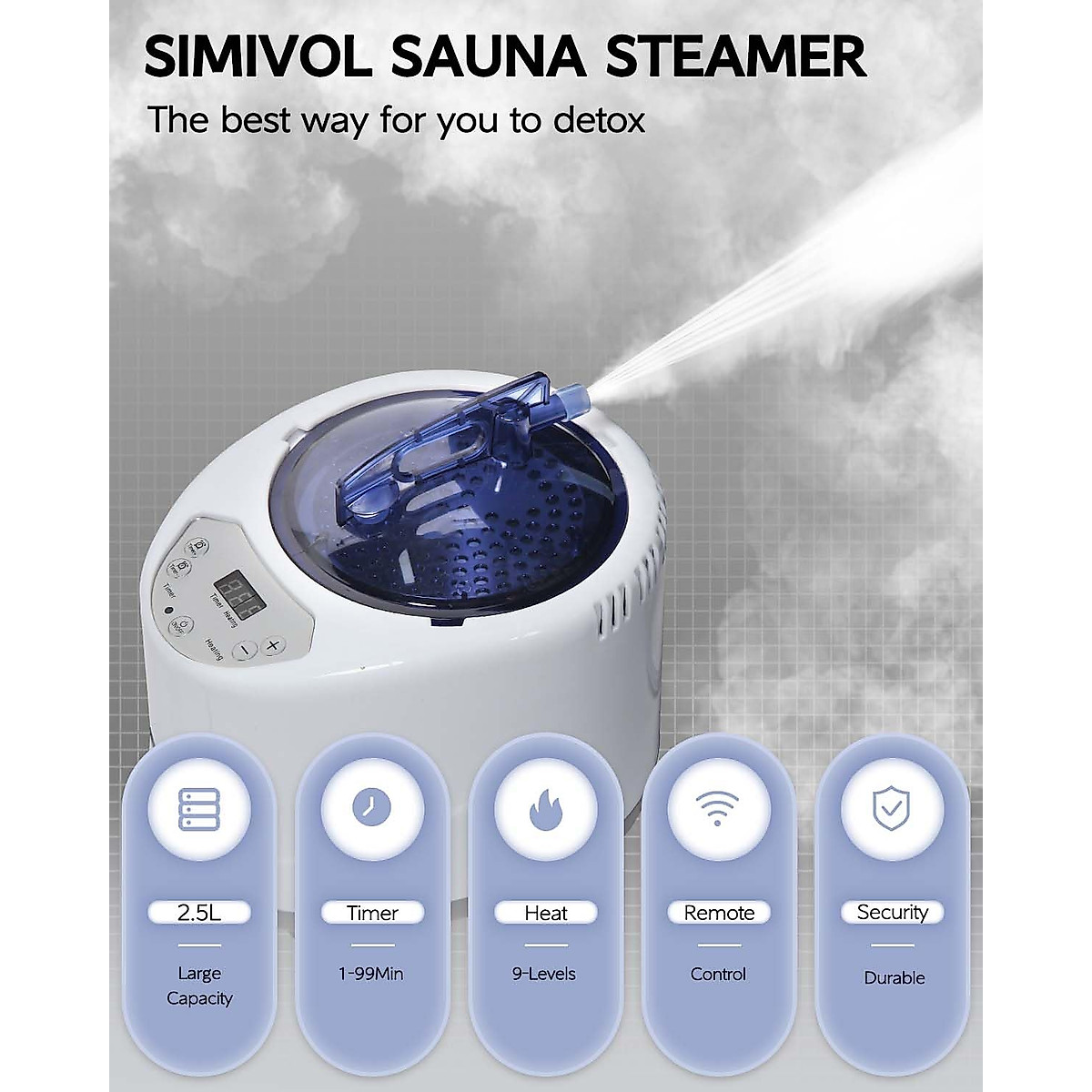Simivol Sauna Steamer Machine, Portable Sauna Steamer, Steam Generator for Sauna, 2.5 Liter Home Sauna Steamer Pot with Remote Control, Steam Cup | Home Spa Sauna Accessories