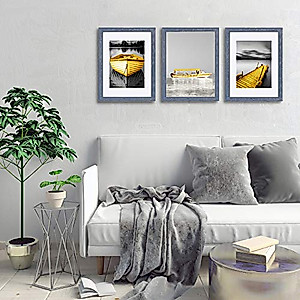 9x12 Picture Frames Blue Solid Wood Display Pictures 6x8 or 5x7 with Mat or 9x12 without Mat - Farmhouse Distressed 9 x 12 Inch Photo Frame with 2 Mats Wall Mounting or Table Top - Set of 1…