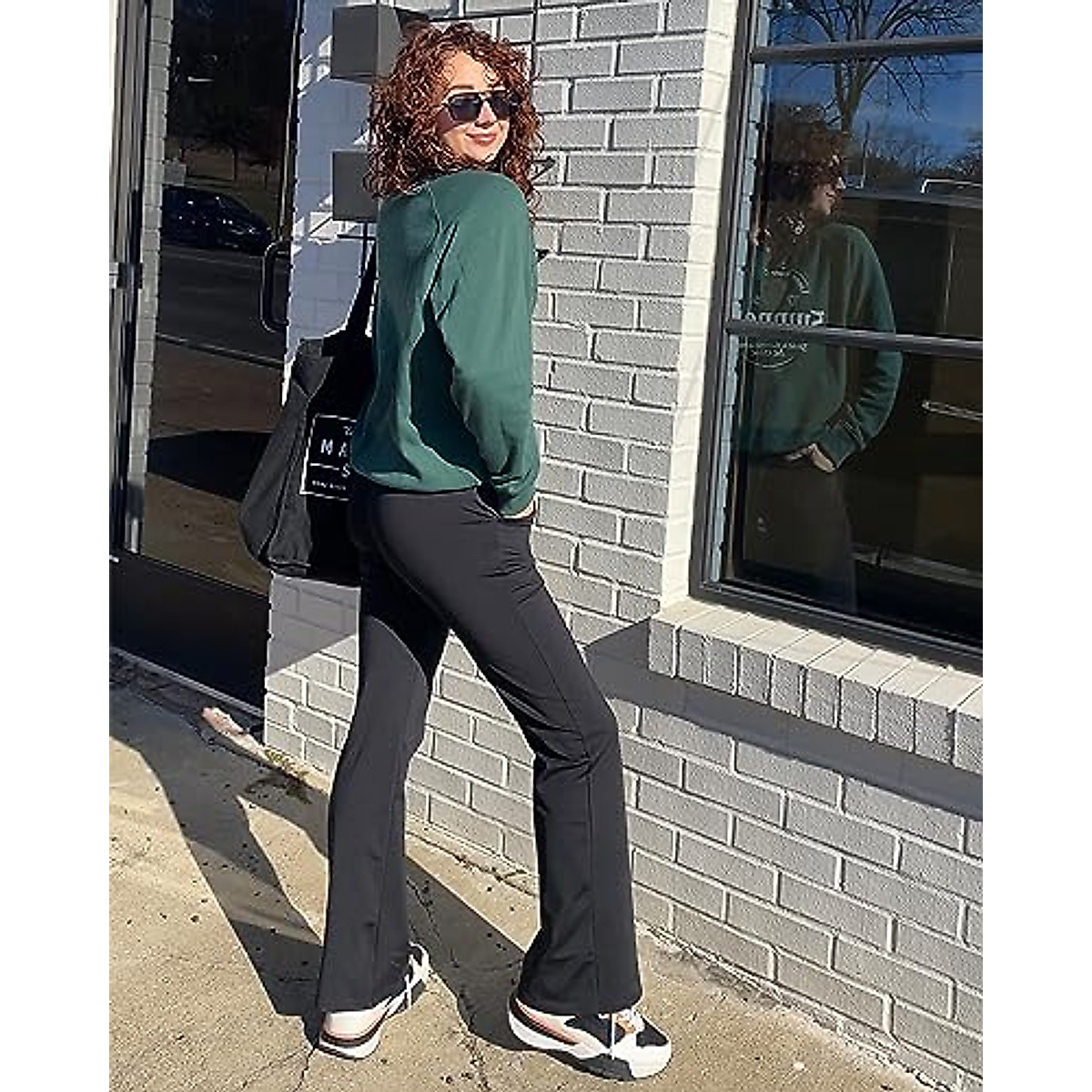 Promover Fleece Lined Women Flare Yoga Pants with Pockets Winter Warm Bootcut Pants(Black,M)