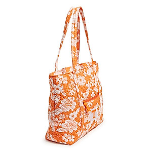 Vera Bradley Women's Cotton Vera Tote Bag, Orange/White Rain Garden With University of Tennessee - Recycled Cotton, One Size