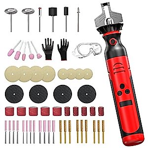 PRETEC Chainsaw Sharpener Cordless, Electric Handheld Chainsaw Sharpening Kit,High Speed Chainsaw Chain Sharpener Electric Tool with 54pcs Sharpening Wheels, Angle Attachment