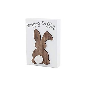 Collins Painting 'Happy Easter' Cute Bunny Butt Wood Box Sign - Wooden Tabletop Rabbit Decoration for Spring Home Decor