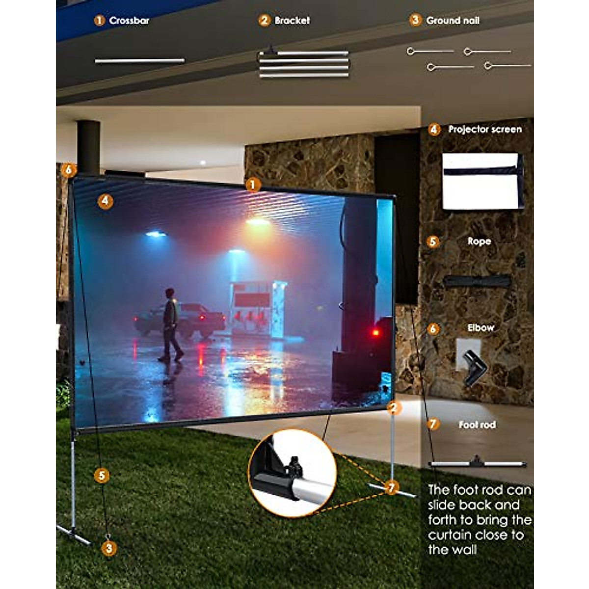 Projector Screen and Stand, 100 Inch 4K HD 16:9 Portable Wrinkle-Free Outdoor Projector Screen with Carry Bag for Home Theater Backyard Cinema Rear Front Projections (3)