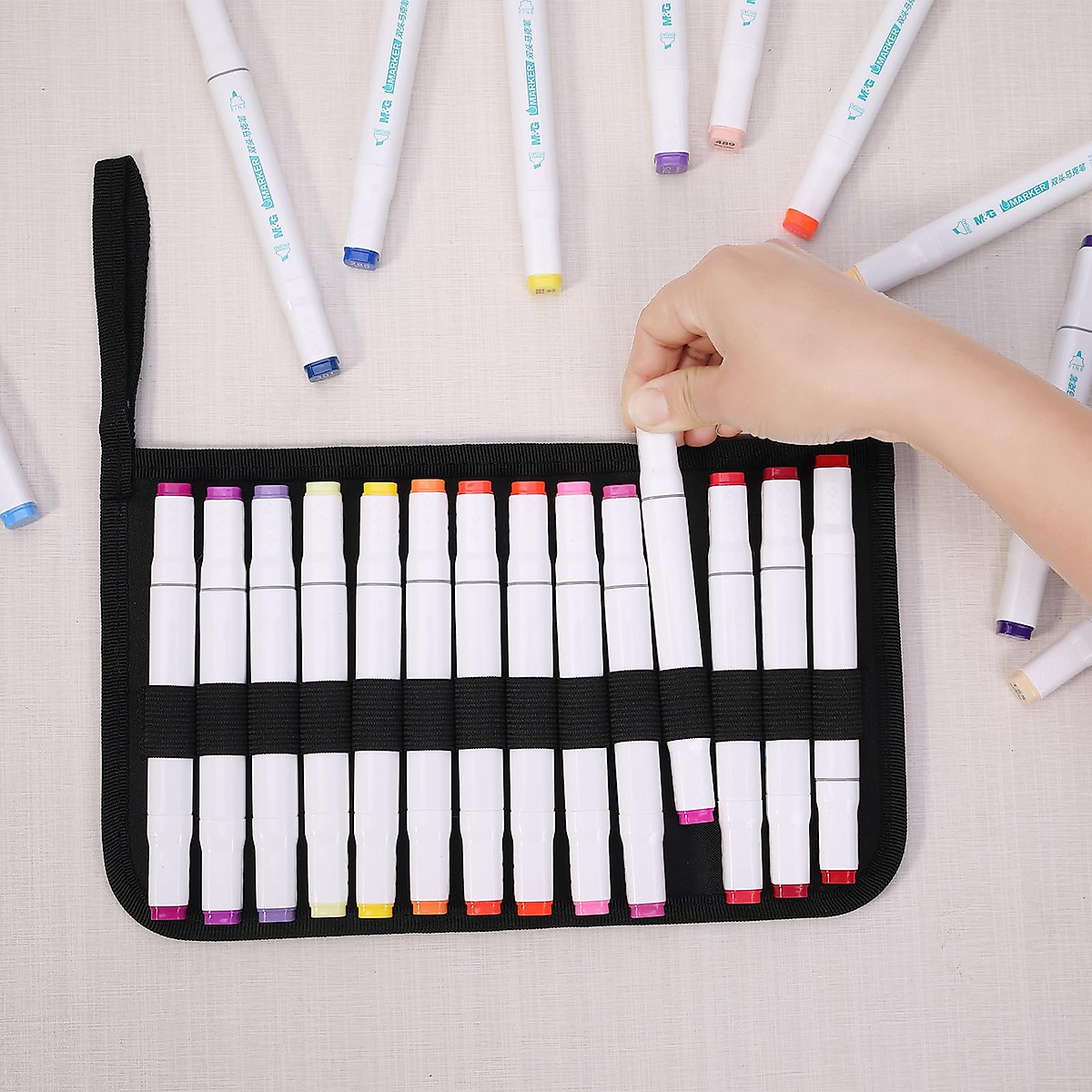 BOMKEE 28 Slots Pencil Sleeve, Binder Pencil Case Inner Page Carrying Pen Pad Fit for Cosmetic Brush, Crayon, Color Pencil, Gel Pen