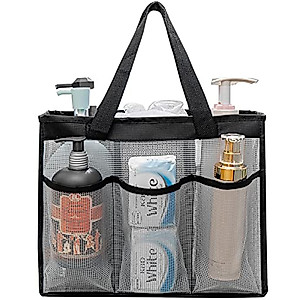 Jelier Mesh Shower Tote Caddy with separated main compartment,Portable Toiletry Bag for Bathroom College Dorm Gym Camping (black)