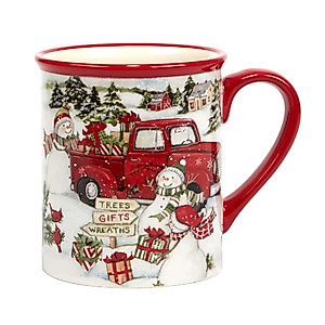 Certified International Red Truck Snowman 16 oz. Mugs, Set of 4, Multicolor