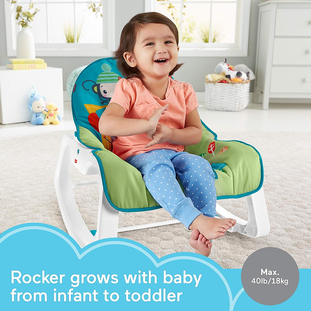 Fisher-Price Infant-to-Toddler Rocker – Jungle Blocks, portable baby rocking chair with toys for soothing or play [Amazon Exclusive]
