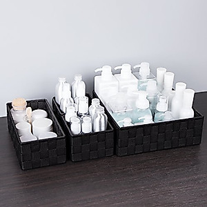 Posprica Woven Storage Baskets for Organizing, Small Black Baskets Cube Bin Container Tote Organizer Divider for Drawer, Closet, Shelf, Dresser, Set of 4