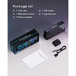 Mesqool Dynamic RGB Clock with Large Display Big Bold Numbers,Super Loud Alarm Clock for Bedroom,Heavy Sleepers,USB Charger,Snooze,Ambient Light,Dimmer,Small Bedside Desk Shelf Digital Clock for Teens