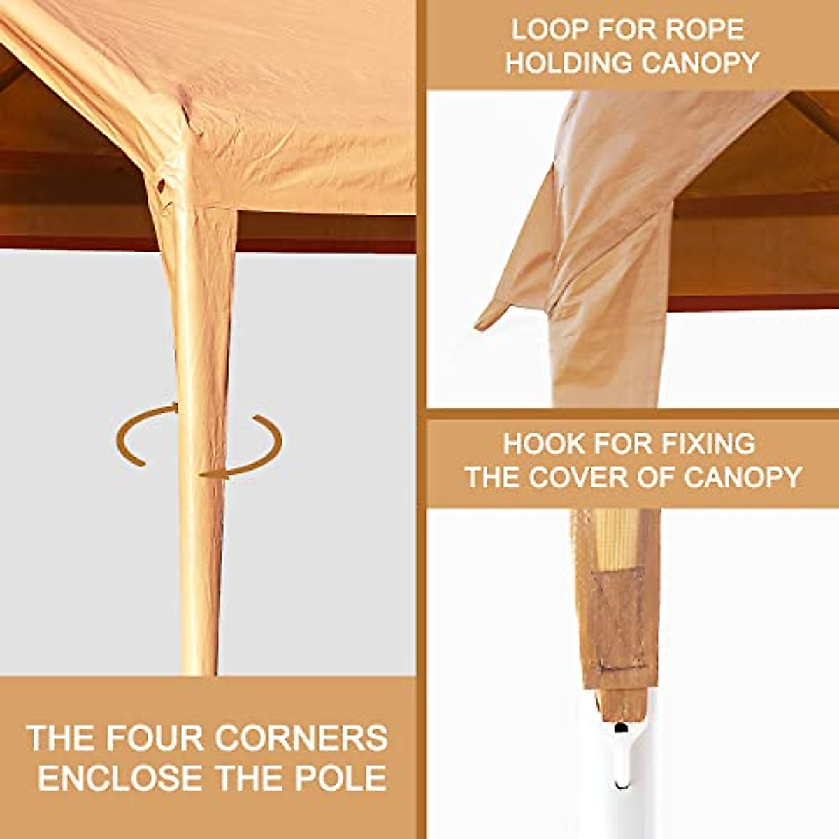 Eillion 10x20 Canopy Replacement Cover with Ball Bungees, Orange Top Cover Tarp for Carport Portable Garage Tent Boat Shelter Frame, No Poles Only Roof