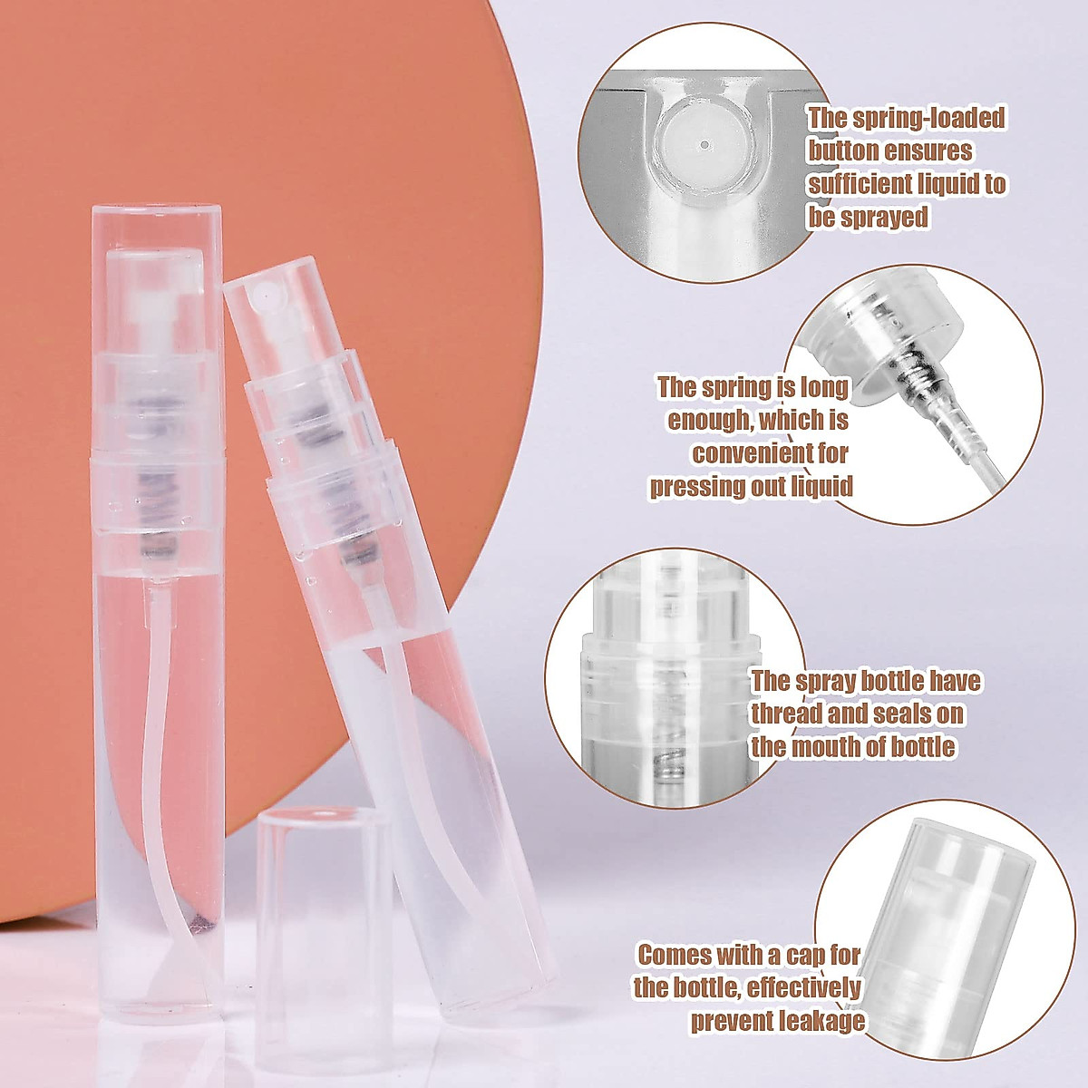 Fandamei 60PCS 5ml Mini Spray Bottle, Mini Clear Plastic Spray Bottle Empty, Fine Mist Refillable Mini Perfume Bottle, Perfume Atomizer, Small Empty Sample Containers, Plastic Portable Travel Bottle