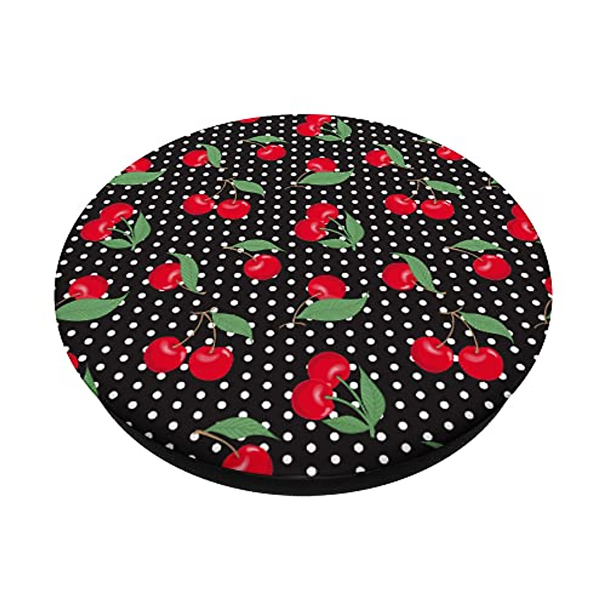 Red Cherry Fruit Green Leaves Black White Dots Points PopSockets Swappable PopGrip