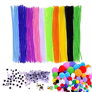 450 Pcs Pipe Cleaners, Which Includes 100Pcs Pipe Cleaners Craft,150Pcs Googly Eyes Self Adhesive and 200Pcs Pompoms for Arts and Crafts for Kids Ages 8-12