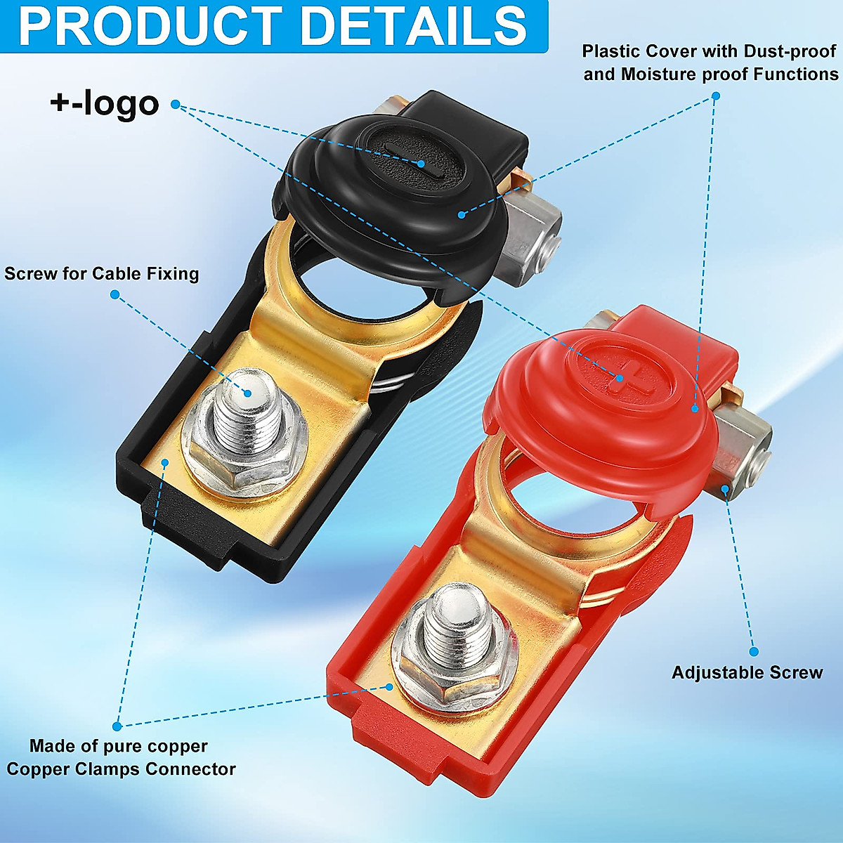 Car Battery Terminal Clamps Connectors Battery Cable Terminal Positive Negative Auto Cable Terminal Top Post with Plastic Cover For Cars, Truck and Van(8 Pieces)