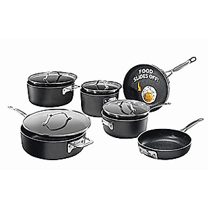Granitestone Original Stack Master 10 Piece Cookware Set, Triple Layer Nonstick Granite Stone with Diamond infused Coating, Dishwasher Oven Safe, Non-Toxic Pots and Pans, Large, Black