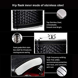GENNISSY 9OZ Black Hip Flask Set - Woven PU Leather and Stainless Steel With Funnel and 4 Cups…