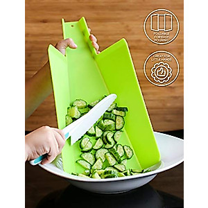 Tovla Jr Kids Kitchen Montessori Knives and Foldable Cutting Board Set: Children's Safety Cooking Knives in 3 Sizes & Colors/Firm Grip, Serrated Edges, BPA-Free Kids' /Safe Lettuce Knives (Green)