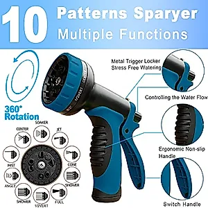 Expandable Garden Hose 100ft, 2023 Upgrade Water Hose with Lightweight Nano Rubber Fabric, 3/4" Solid Brass Fittings, No-Kink and Leak-Proof Retractable Flexible Hose with Spray Nozzle (Black&Blue)