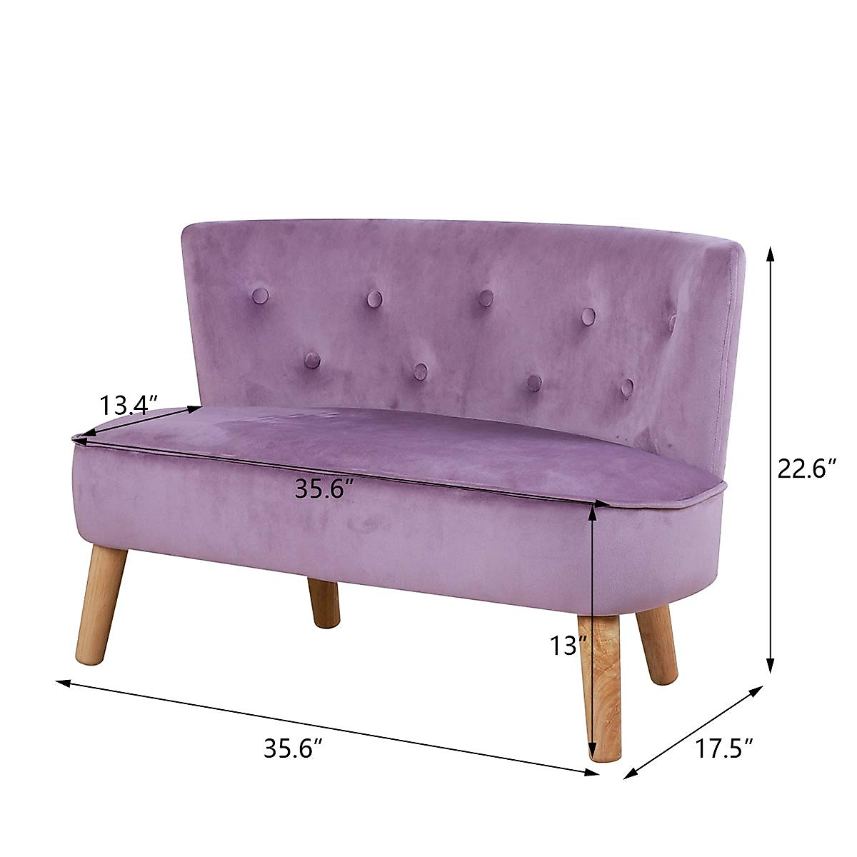Yoonnie room 2-Seat Kid Sofa Couch with Velvet Fabric,Kid Sofa Chair with Wooden Frame for 3-6 Age Children Gift,35.6" Length, Purple