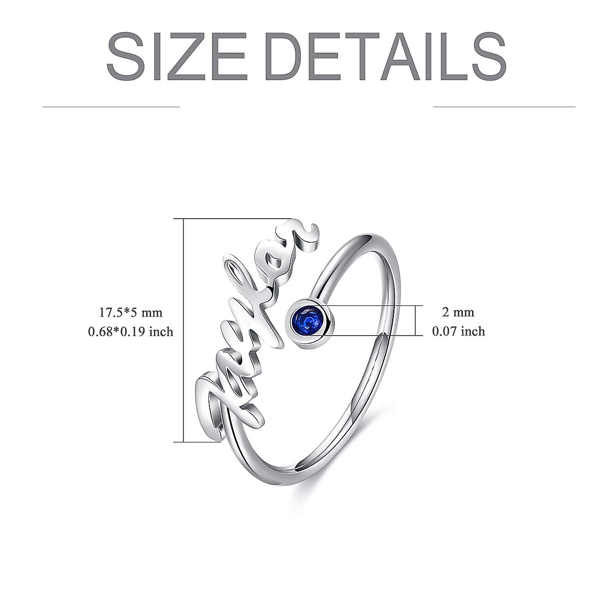 LONAGO Personalized Sterling Silver One Name Ring with Simulated Birthstone Custom Nameplate Initial Stackable Ring Jewelry Gift for Mom Women (one name-white-gold-plated-silver)