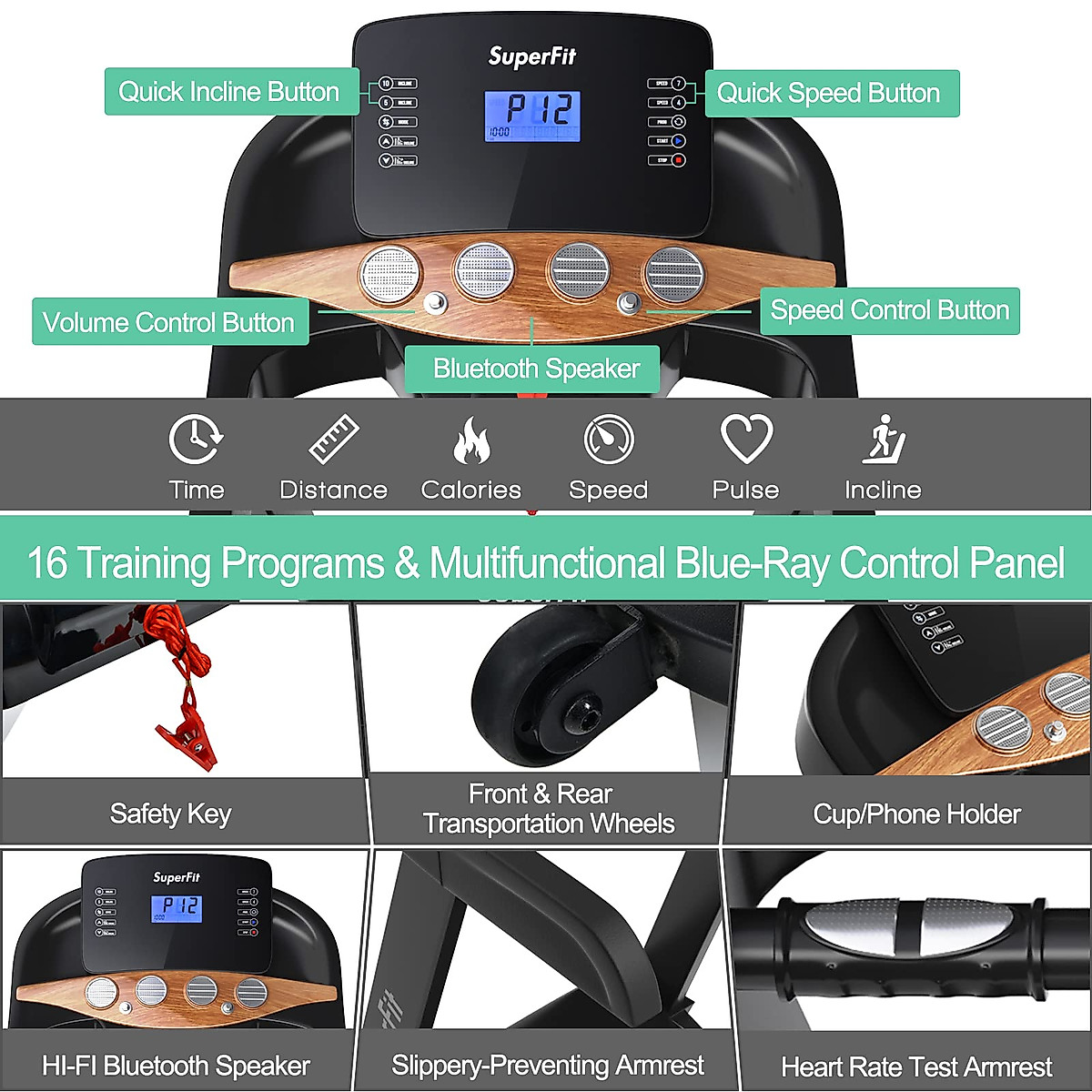 GYMAX 3.75HP Folding Treadmill, 1-15% Automatic Incline Treadmill with GYMAX App Control, 12 Preset & 3 Custom Programs, Heart Rate Monitor, Home Gym Cardio Training Machine