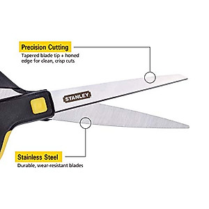 Stanley 8 Inch All-Purpose Ergonomic Scissor (SCI8EST-YLW), Yellow/Black