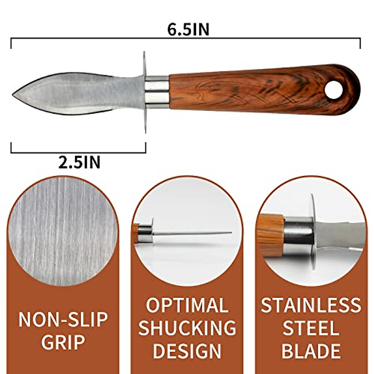 2 Pcs Oyster Shucking Knife Clam Knife, Imitation Wood Grain Handle Oyster Knife, Seafood Scallops Opener Oyster Shucker