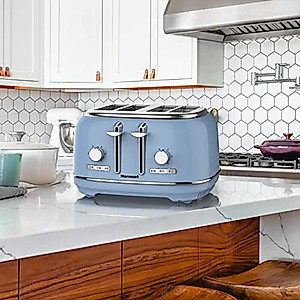 Homeart Alyssa 4-Slice Retro Toaster - Stainless Steel With Removable Crumb Tray, Adjustable Browning Control With Multiple Settings to Cancel, Defrost and Bagel - 1500W, Powder Blue
