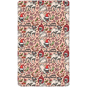 Pug Themed Fitted Mini Crib Sheets,Portable Mini Crib Sheets Soft Toddler Mattress Sheet Fitted-Baby Crib Sheets for Girl or Boy,24“ x38“,Green Rose Red