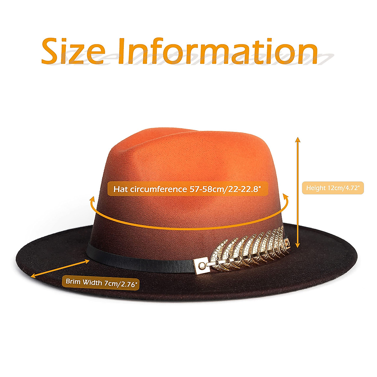 Gossifan Women Gradient Color Fedora Wide Brim Felt Panama Hat with Belt Buckle Orange/Black