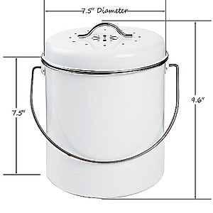 Metal Compost Bin for Kitchen, Compost Pail Indoor Kitchen Sealed with Lid, Countertop Composter Food Scarp Container, White, 1.4 Gallon