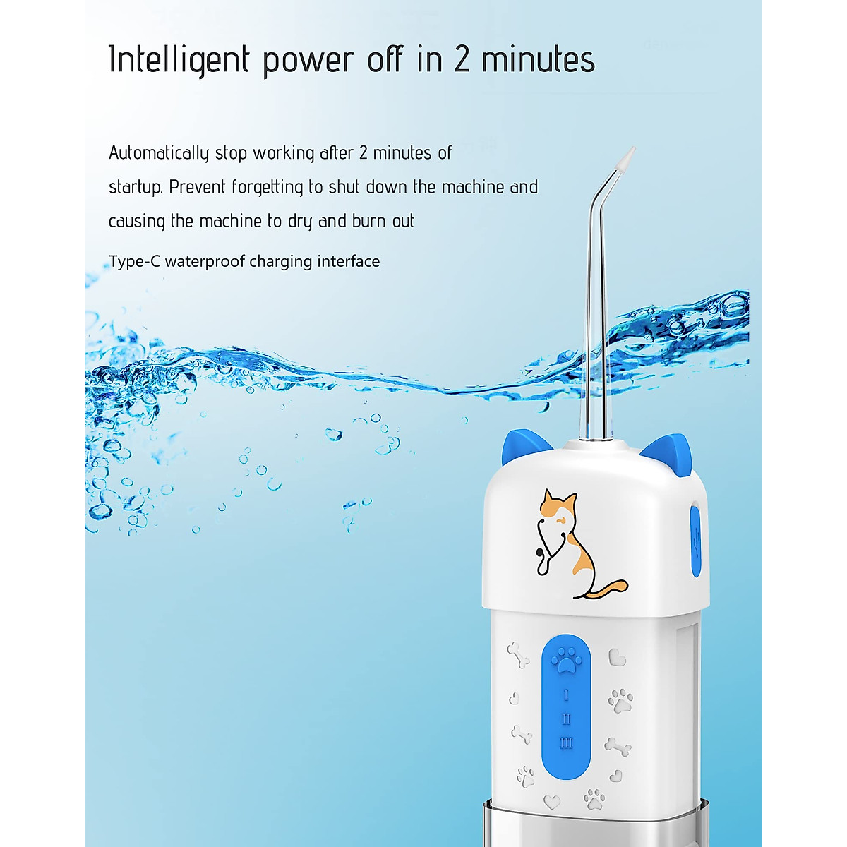 Fumzen Cordless Water Flosser Dental Care for Pets Portable Water Teeth Cleaner for Dogs Oral Irrigator with 3 Modes 2 Jet Tips IPX7 Waterproof Pets Cats Dogs Teeth Cleaning (Blue)