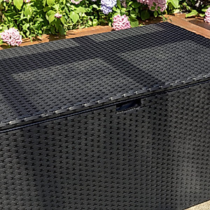 Glitzhome Patio Outdoor Deck Box, 140 Gallons Oversized All-Weather Cushion Wicker Storage Trunk Waterproof, Outside Storage Bin for Patio Furniture Covers, Cushion Pillows, Towels, Garden Tools,