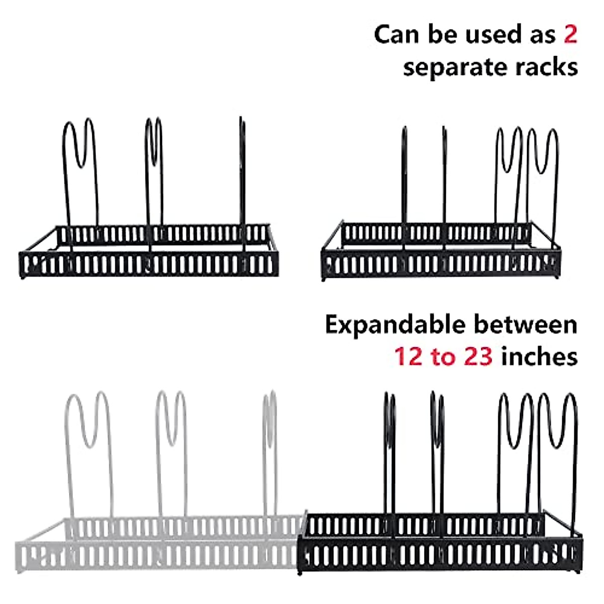 XSUPER Expandable Pot and Pan Organizer for Cabinet, Kitchen Pot Rack Organizer, Pans and Pots Lid Organizer Rack Holder with 7 Adjustable Compartments, Black