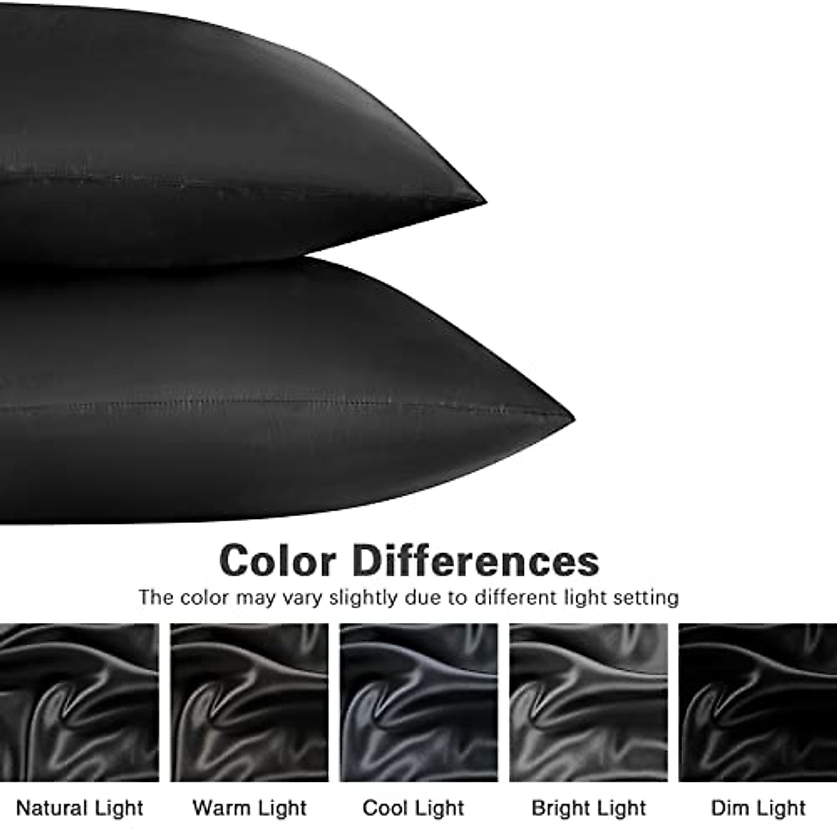 Satin Pillowcase for Hair and Skin, Set of 2 Black Silk Pillowcase Satin Pillowcase with Envelope Closure(Black,20x30 inches)