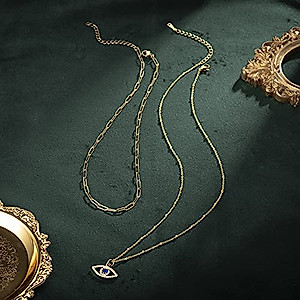 PPJew Layered Evil Eye Necklace 18K Gold Plated Blue Third Eye Layering Chocker Necklace Protection Mal De Ojo Nazar Amulet Jewelry Gift for Women Mother（Gold）