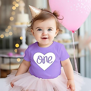 One in Heart 1st Birthday Shirt for Baby Girls First Birthday Outfit Purple Shirt