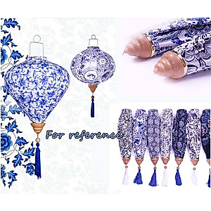 14" Traditional Cloth Lantern Chinese Style Flower Painted Lantern Home Garden Hanging Decorative Lantern Lampshade, Blue